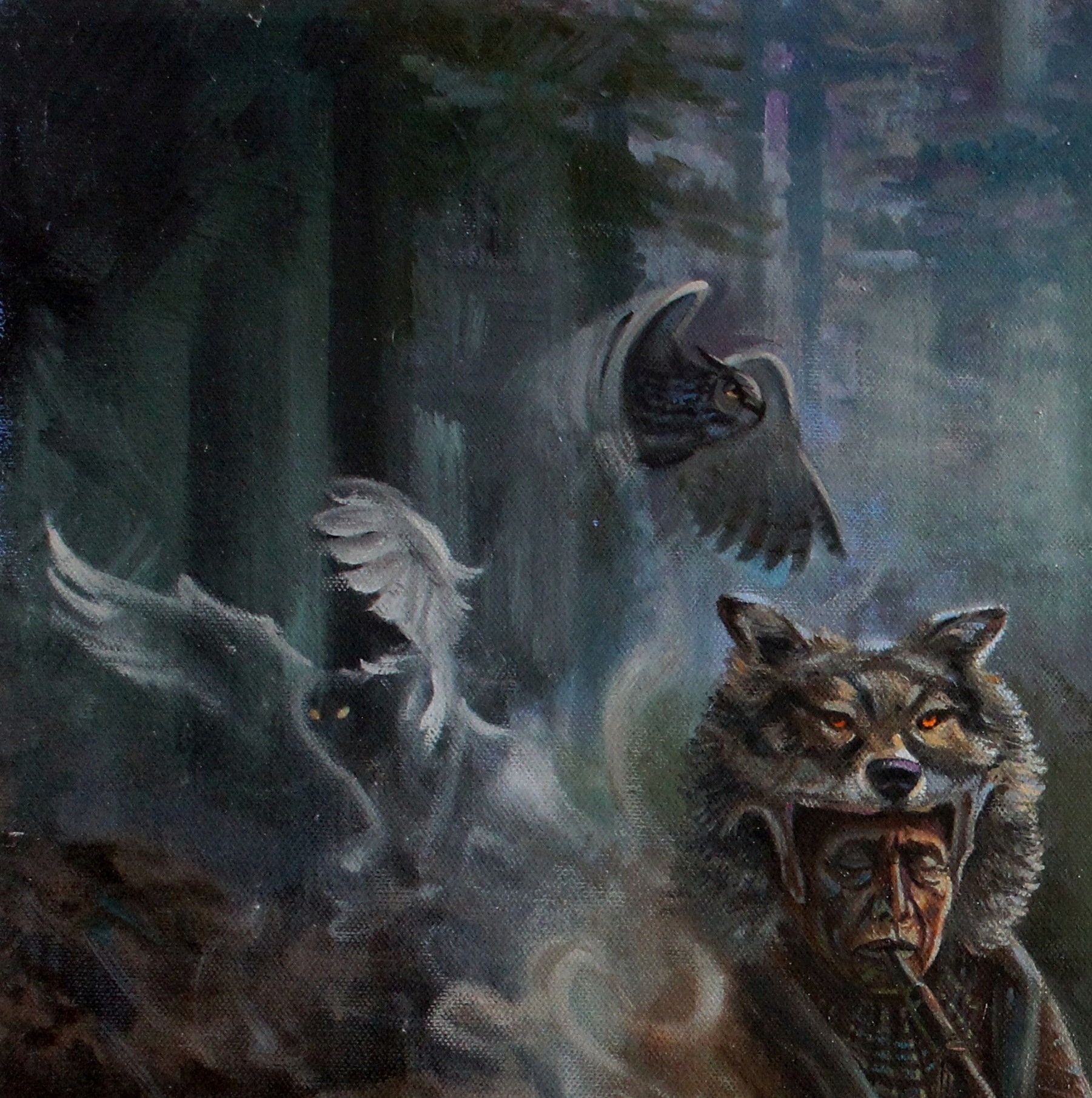 Shaman Oil Painting, Meditation of Shaman With Animals, Animal Spirit ...