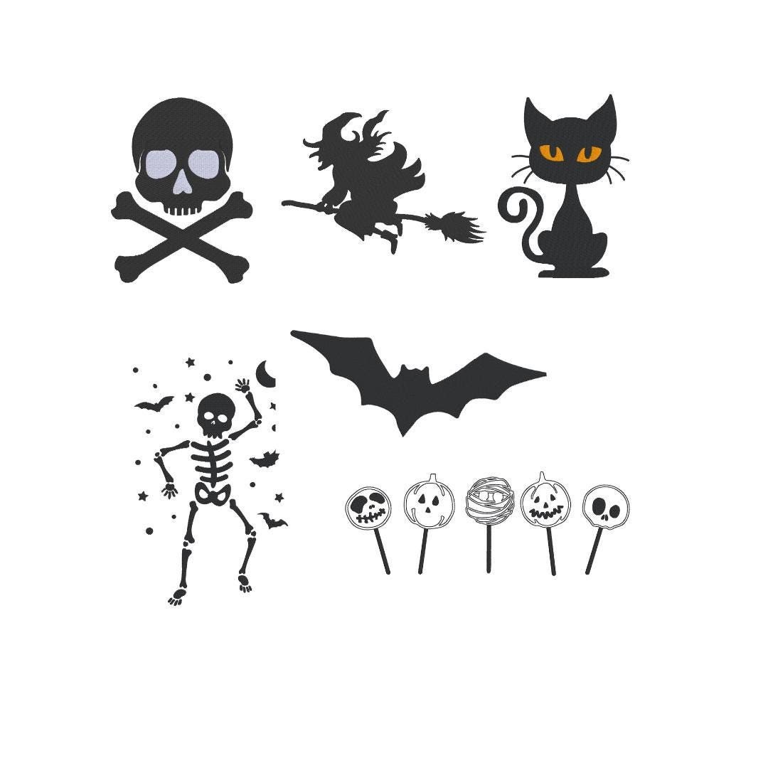 Bundle Halloween Embroidery Designs, Skeleton Machine Embroidery, Bat ...