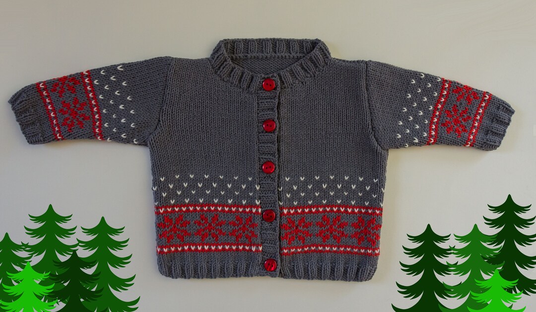 Grey-red Jacket in Norwegian Pattern - Etsy