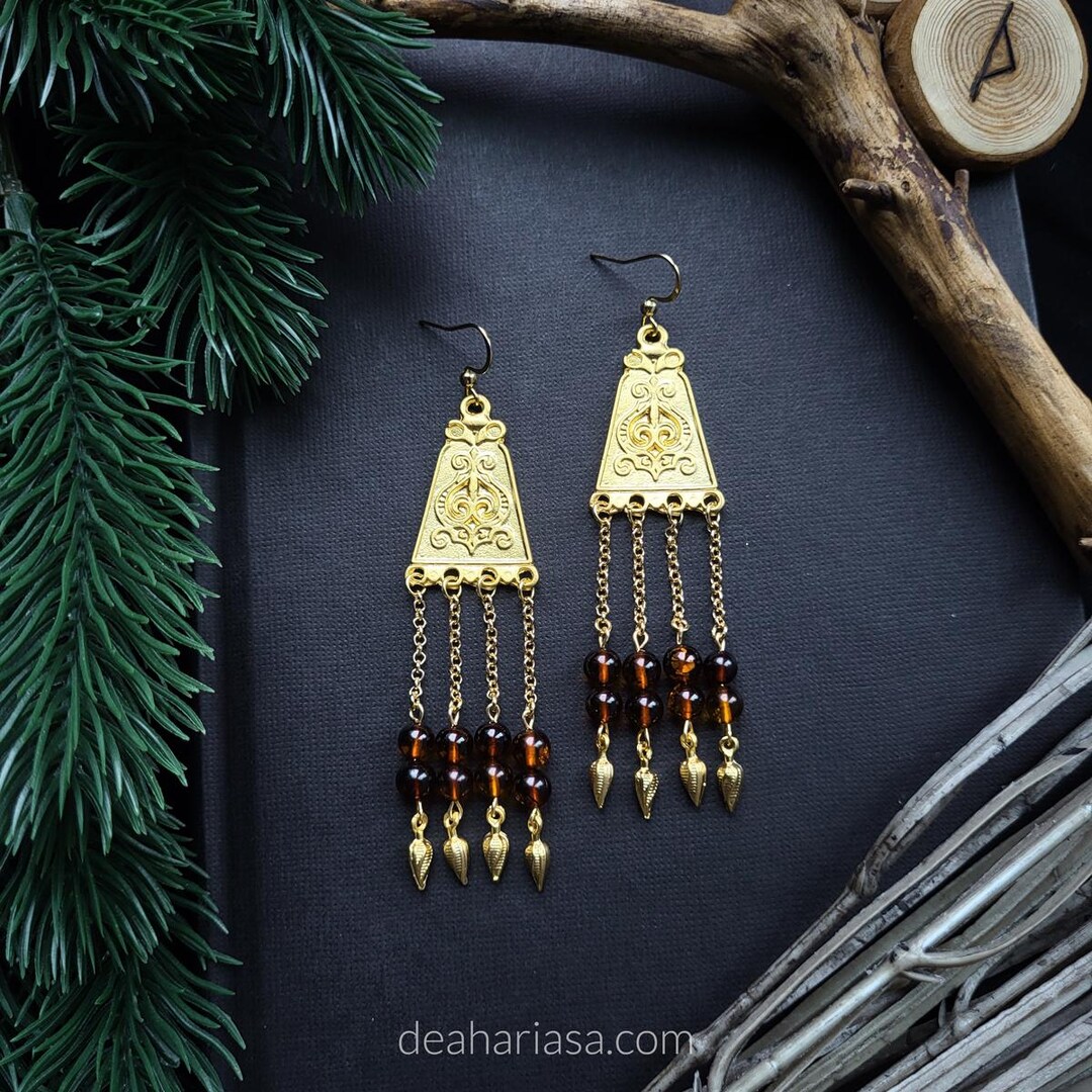 Freya Earrings With Amber, Viking Jewelry, Shieldmaiden, Valkyrie ...
