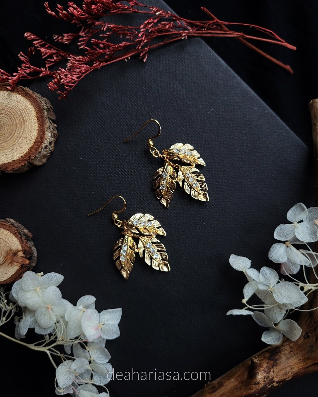 Goldene Lothlorien Blätter Ohrringe mit Zirkonia, Herr der Ringe ...