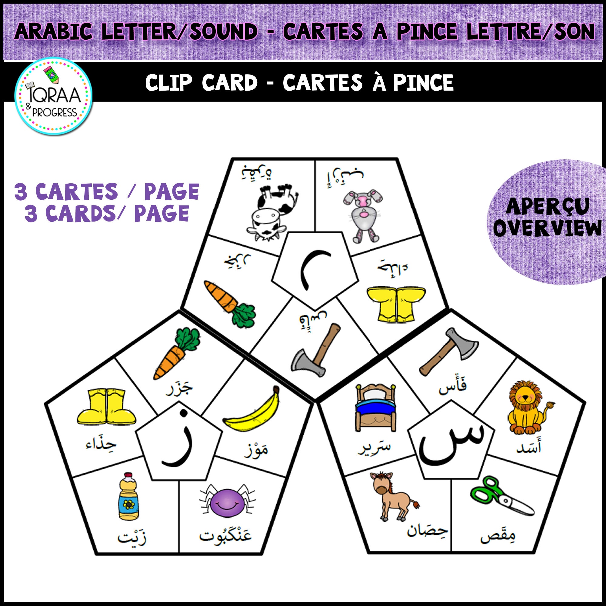 Clip Cards for Learning Arabic Letters - ARABIC Alphabet Clip Cards ...