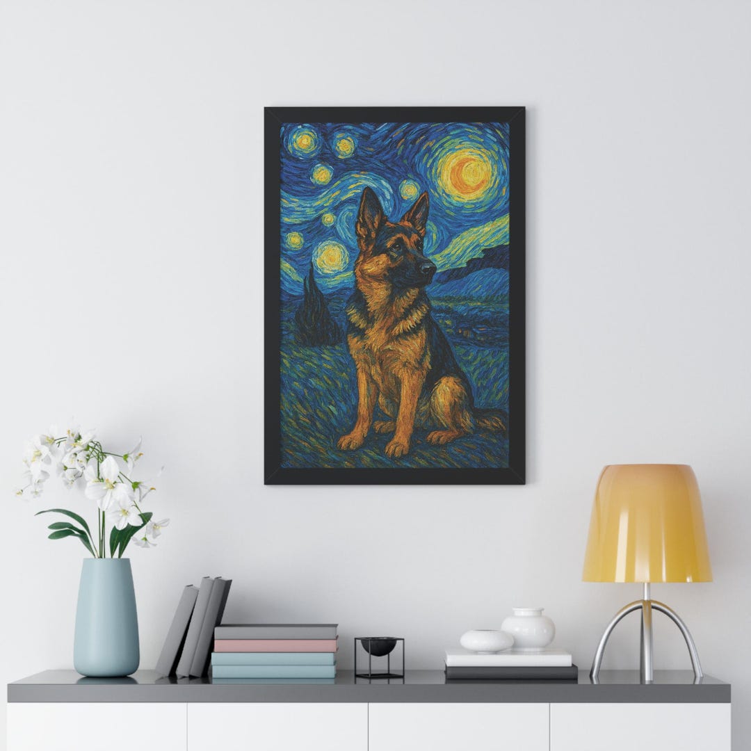 Starry Night German Shepherd Poster | Framed Vertical Art Print - Etsy