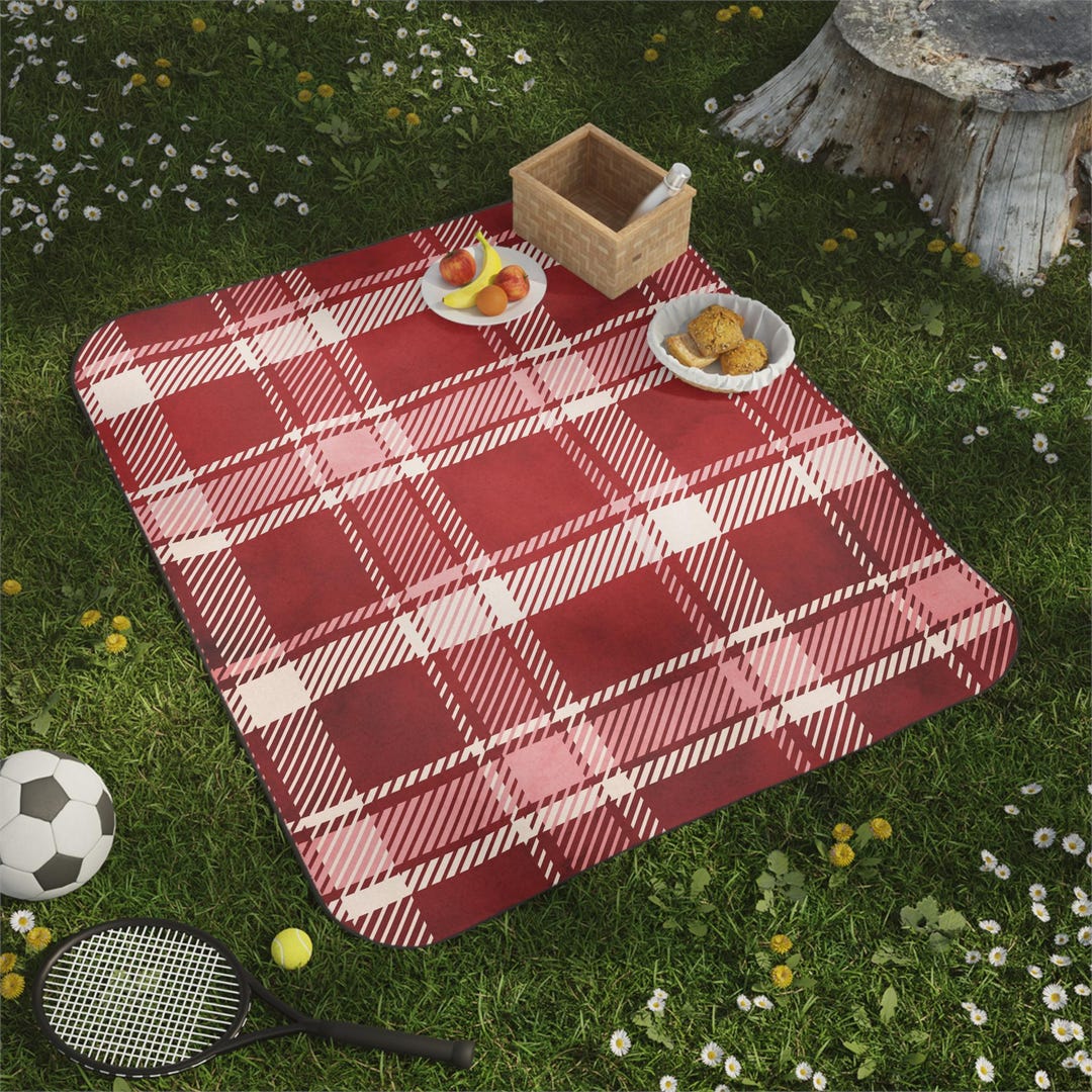 Retro Outdoor Red Checkered Plaid Picnic Blanket, Vintage Blanket ...