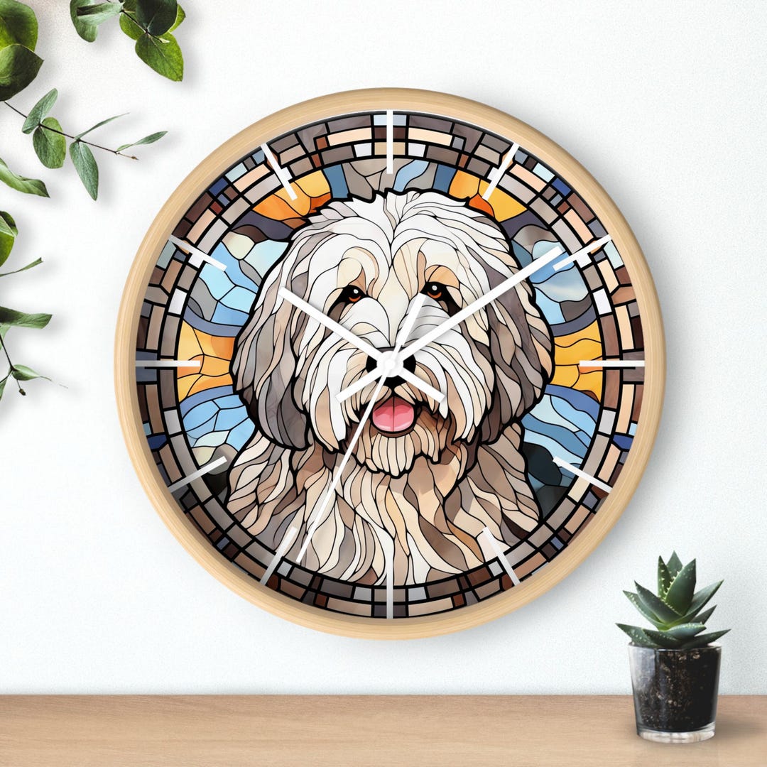 Old English Sheepdog Wall Clock, Stained Glass Effect Wall Clock ...