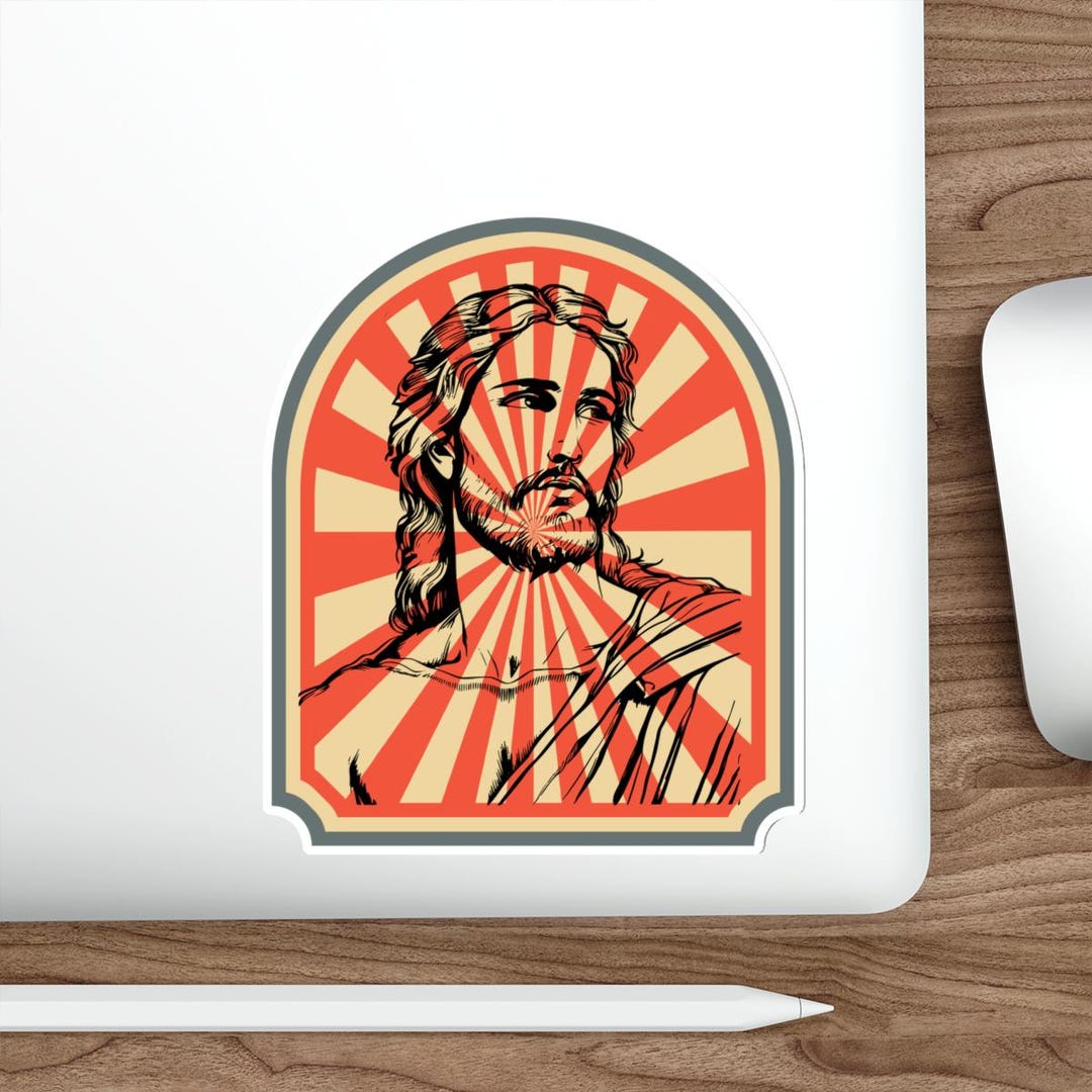 Jesus Christ Die-cut Stickers, Retro Sunburst, Religious Jesus Portrait ...