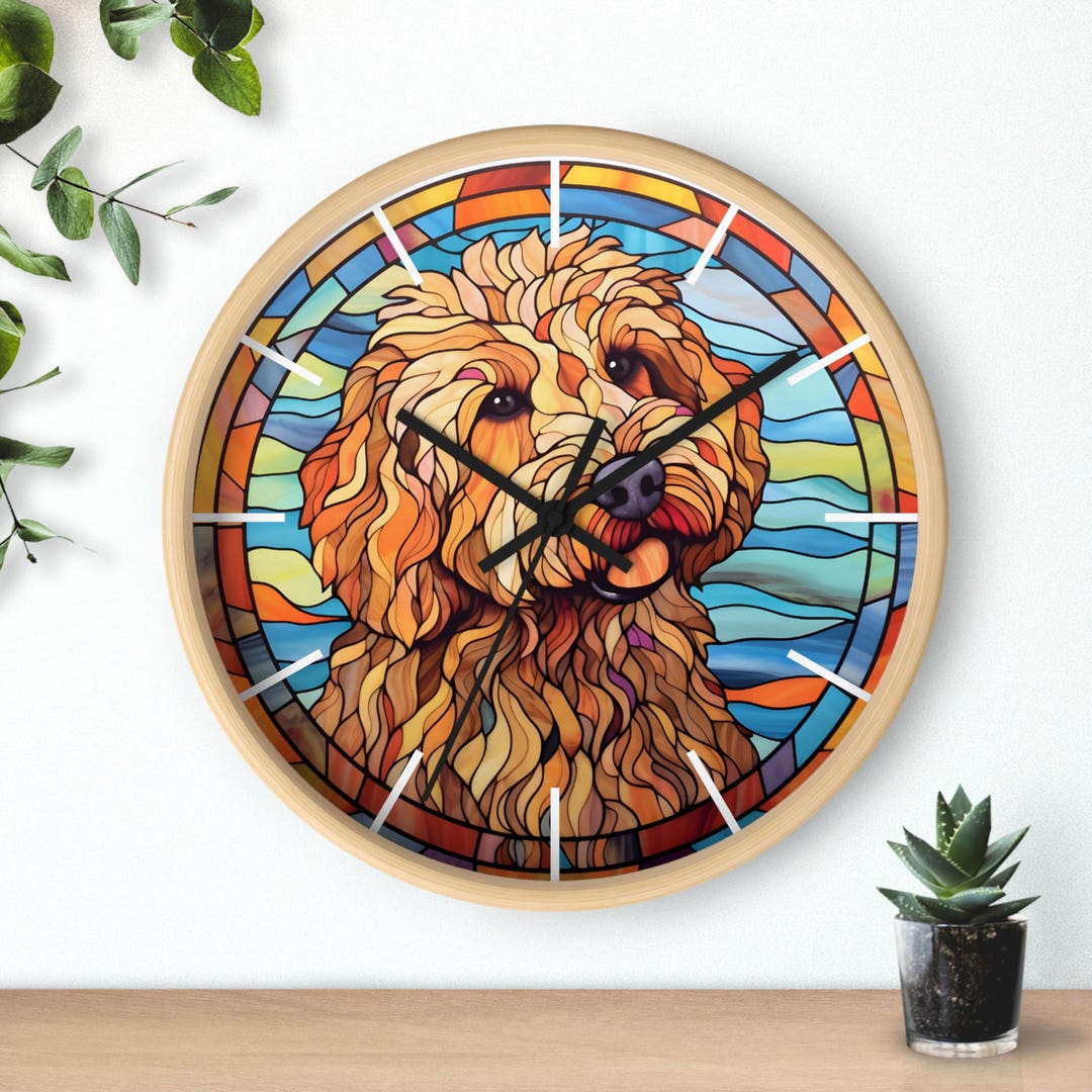 Poodle Dog Stained Glass Effect Wall Clock, Silent Non-ticking Home ...