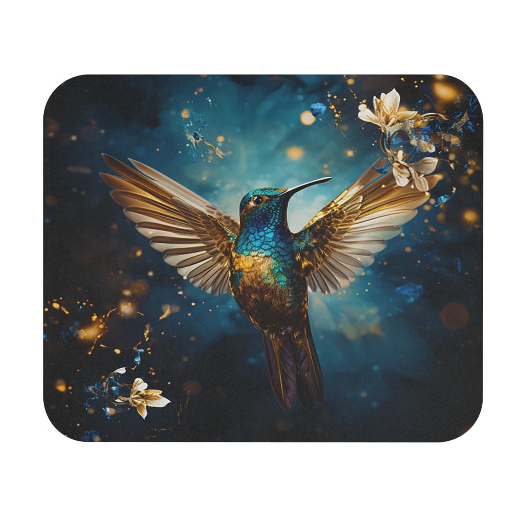 Blue and Gold Hummingbird Mouse Pad: Nature-inspired Desk Decor - Etsy