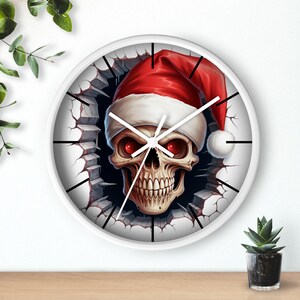 Scary Skeleton Santa Hat Christmas Wall Clock, Premium Silent ...