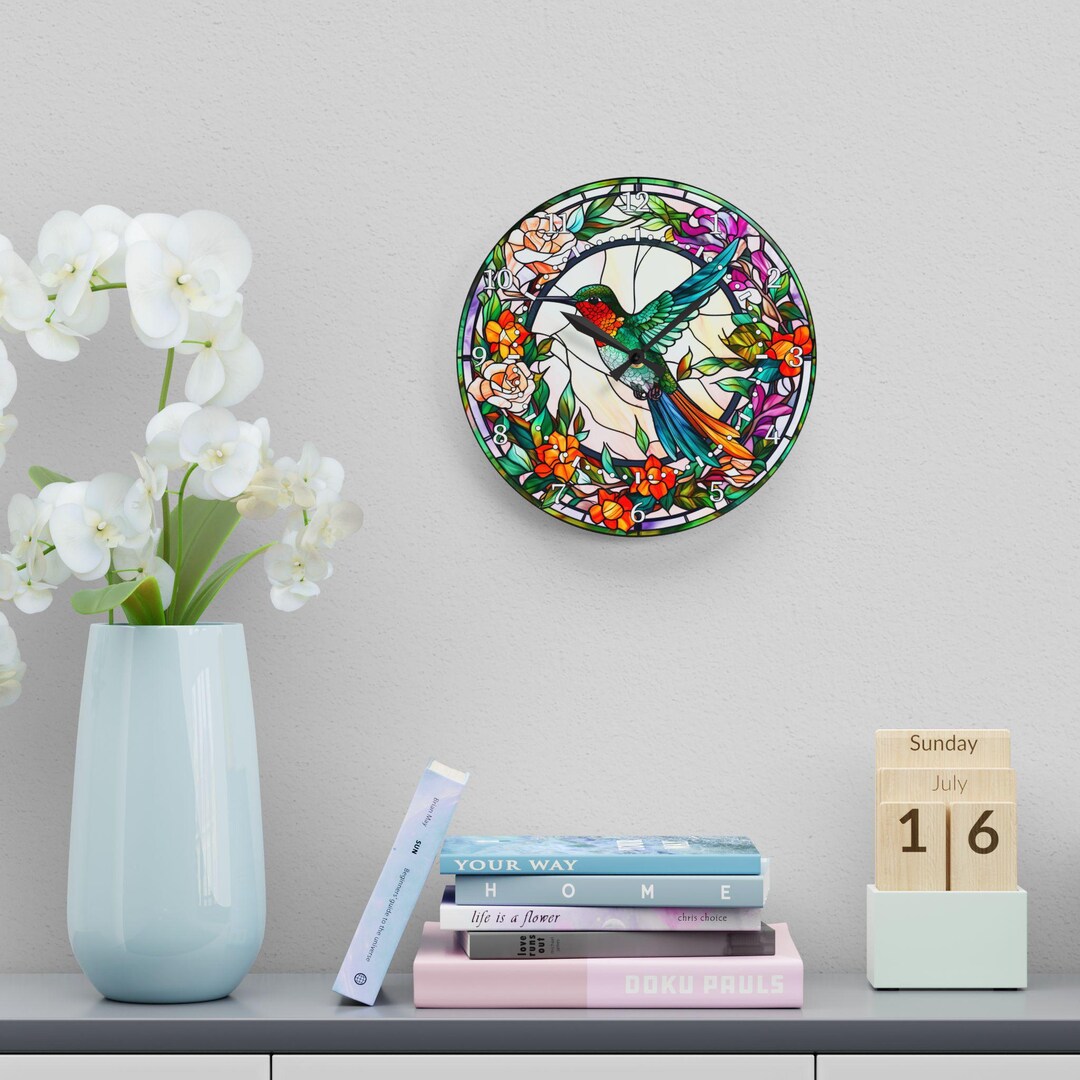 Vibrant Floral Hummingbird Acrylic Wall Clock - Etsy