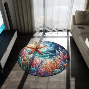 Coral Reef Round Rug, Ocean Themed Home Decor, Nautical Area Rug ...
