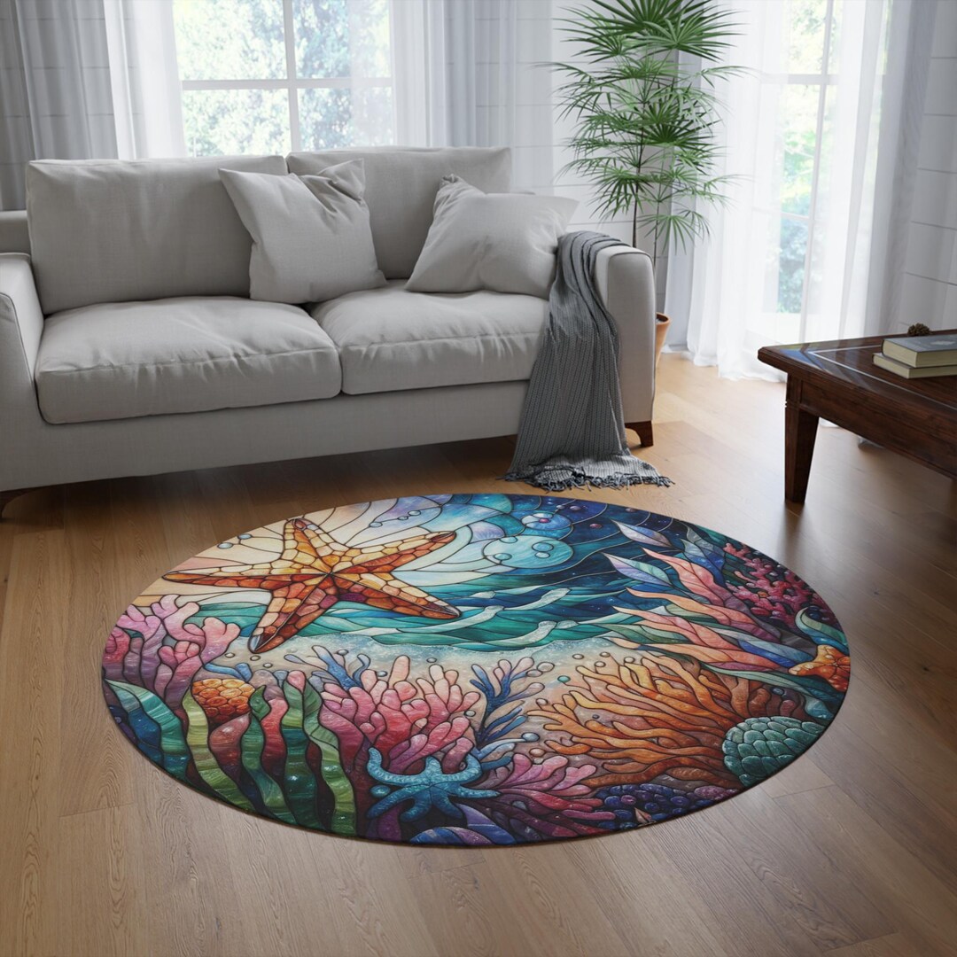 Coral Reef Round Rug, Ocean Themed Home Decor, Nautical Area Rug ...