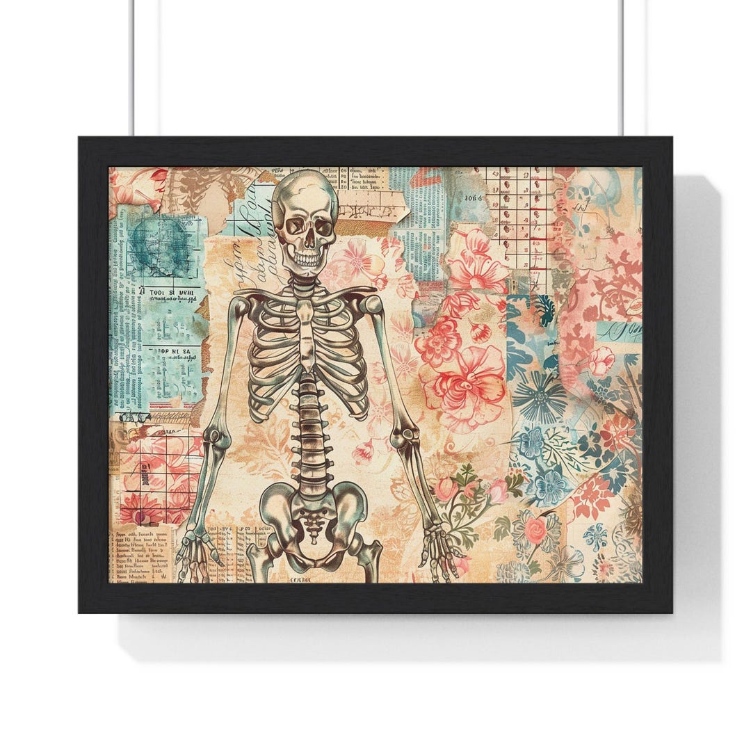 Vintage Skeleton Framed Poster: Anatomy Wall Art, Halloween Decor - Etsy