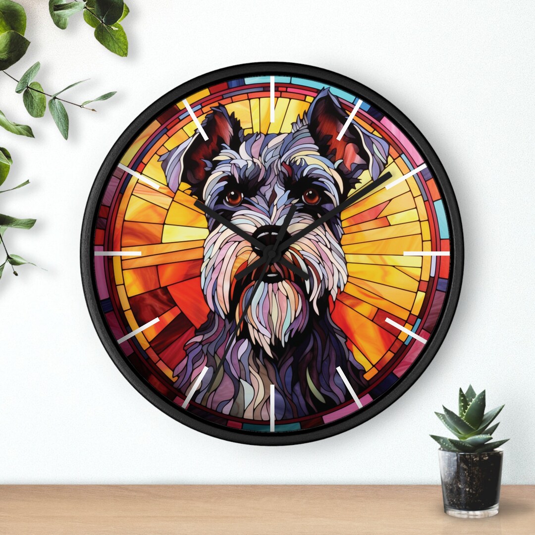 Schnauzer Dog Faux Stained Glass Premium Silent Wall Clock - Etsy