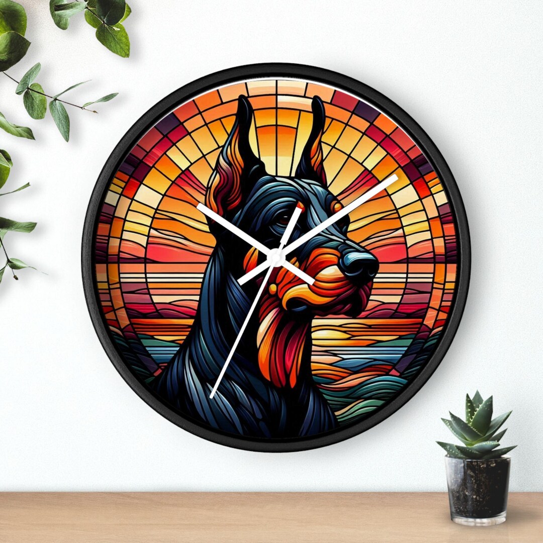 Doberman Dog Stained Glass Effect Silent Clock - Etsy