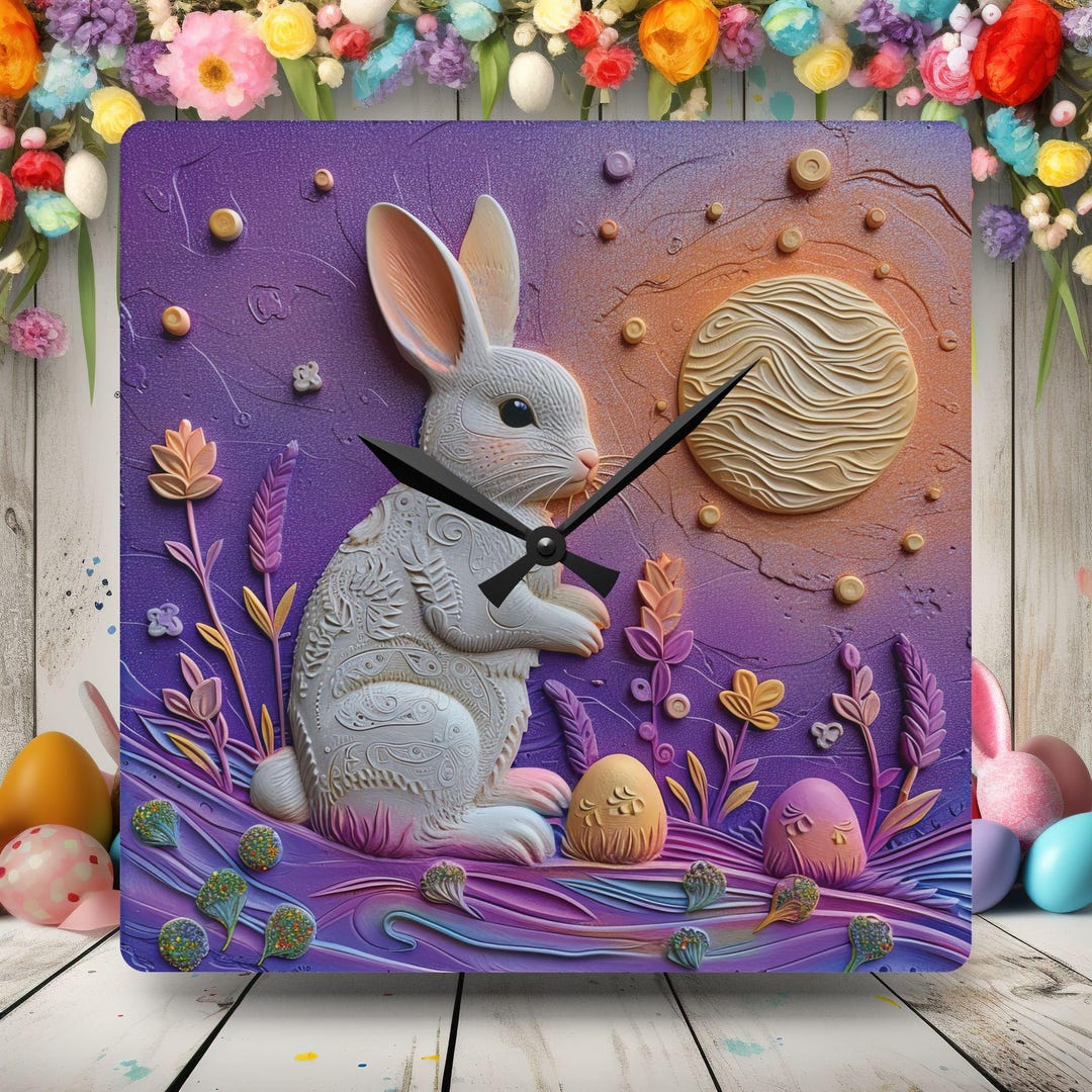 3D Effect Whimsical Bunny Acrylic Wall Clock, Easter Decor, Children's ...