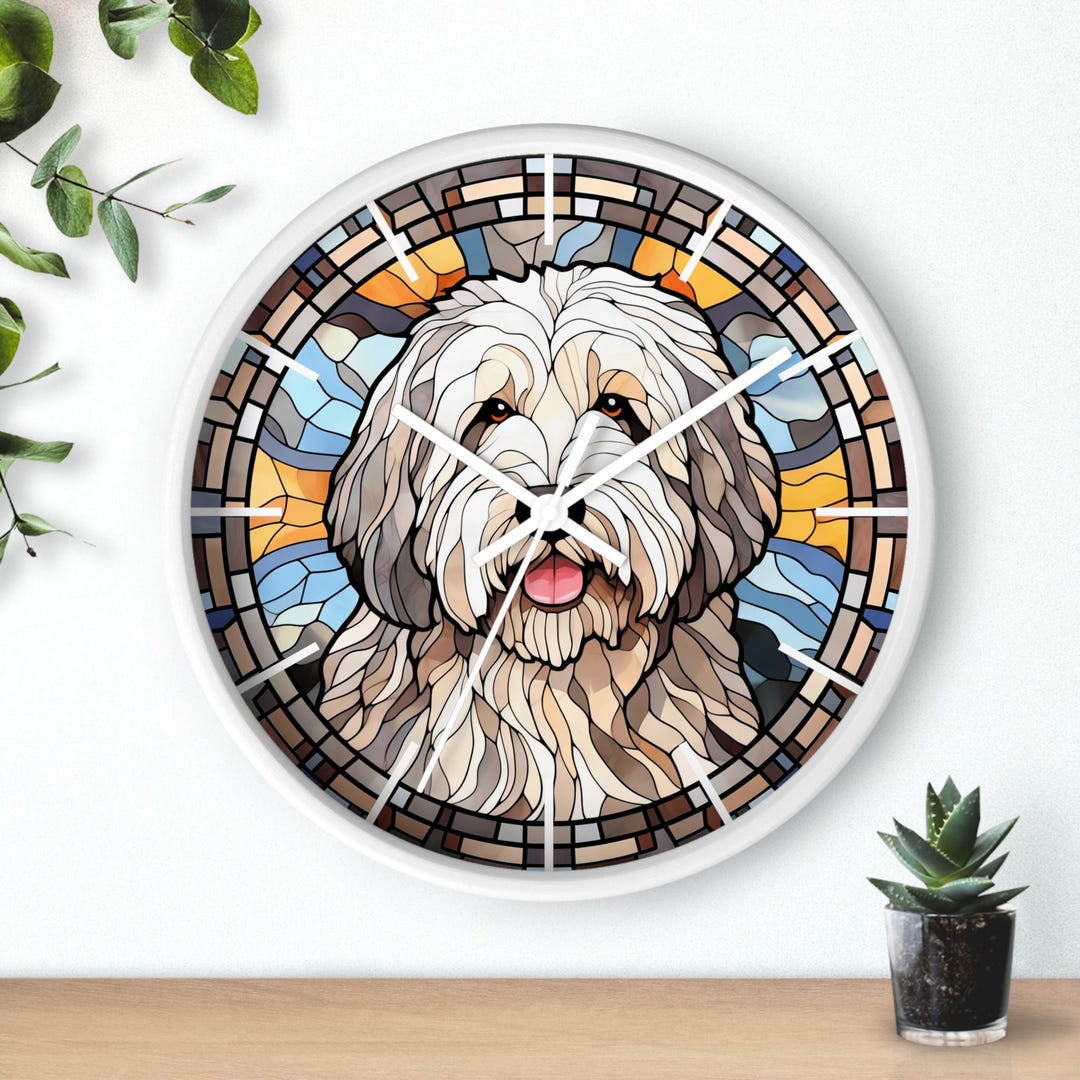 Old English Sheepdog Wall Clock | Colorful Dog Decor, Faux Stained ...