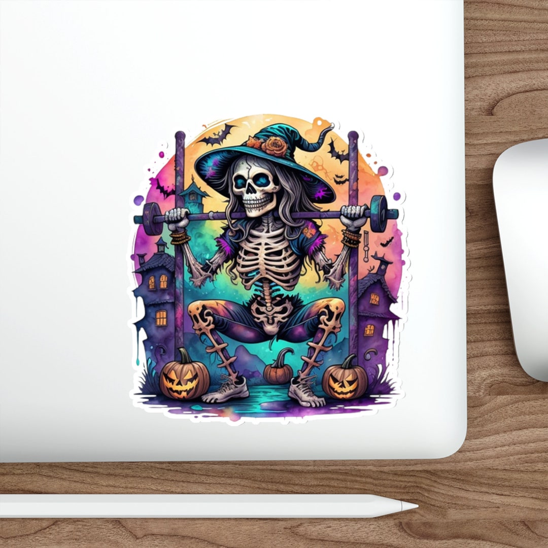 Scary Girl Skeleton Doing Squat Gym Workout Halloween Die-cut Stickers ...