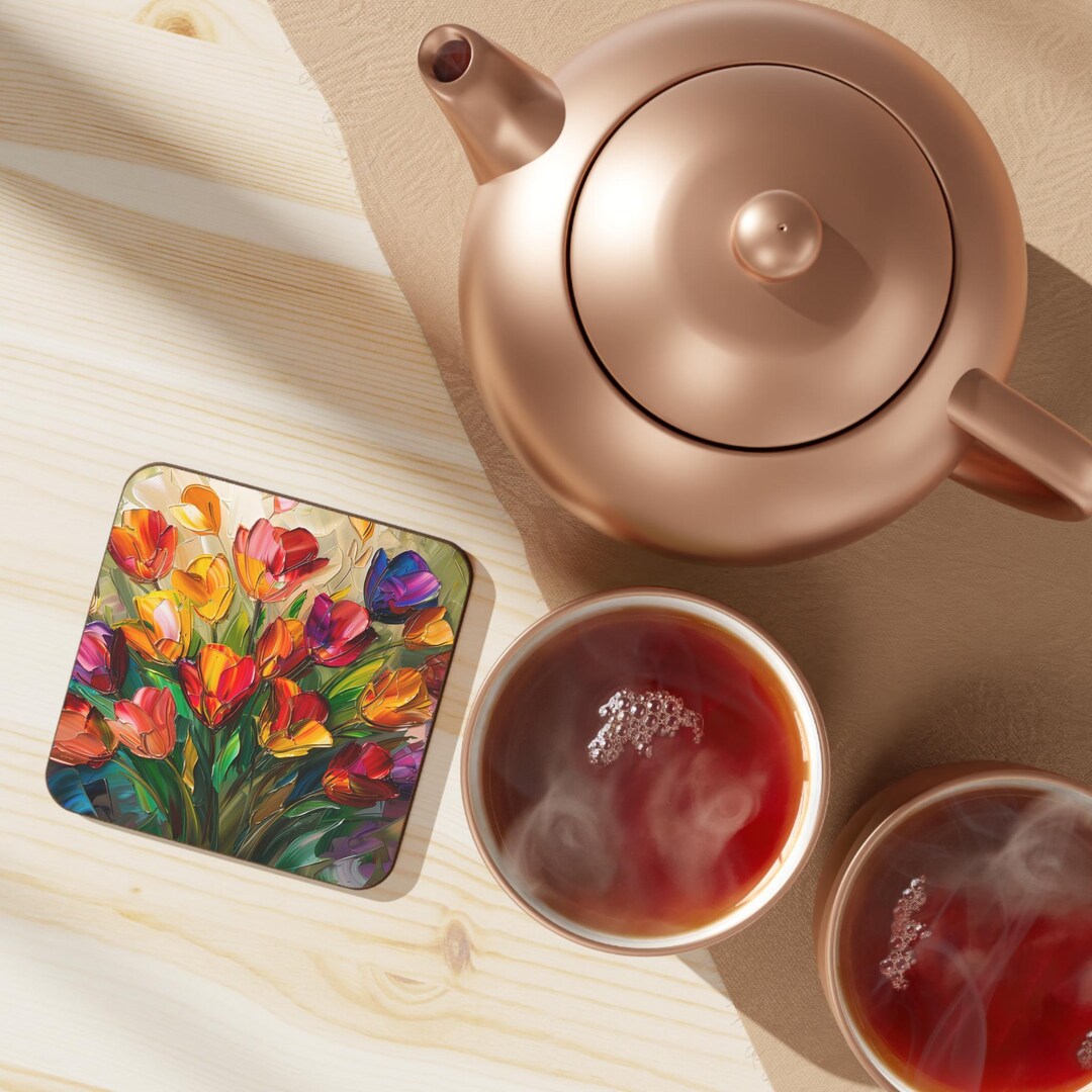 Colorful Hand-painted Floral Coaster Set Hardboard Back Coaster | Home ...