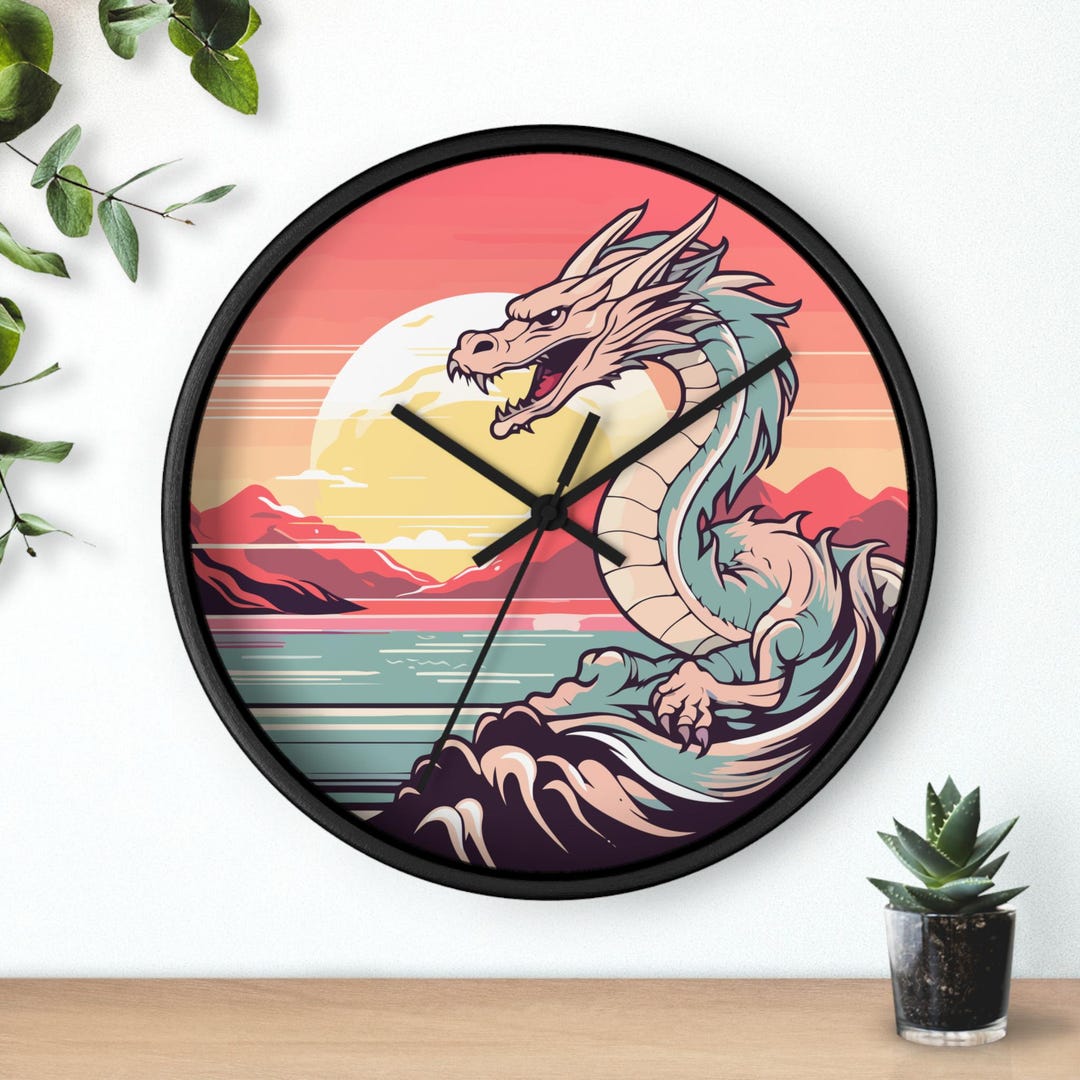 Chinese Dragon Sunset Wall Clock, Premium Silent Timepiece, Oriental ...