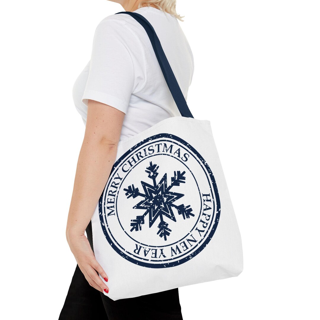 Christmas Postage Stamp Tote Bag, Holiday Shopping Bag, Festive ...