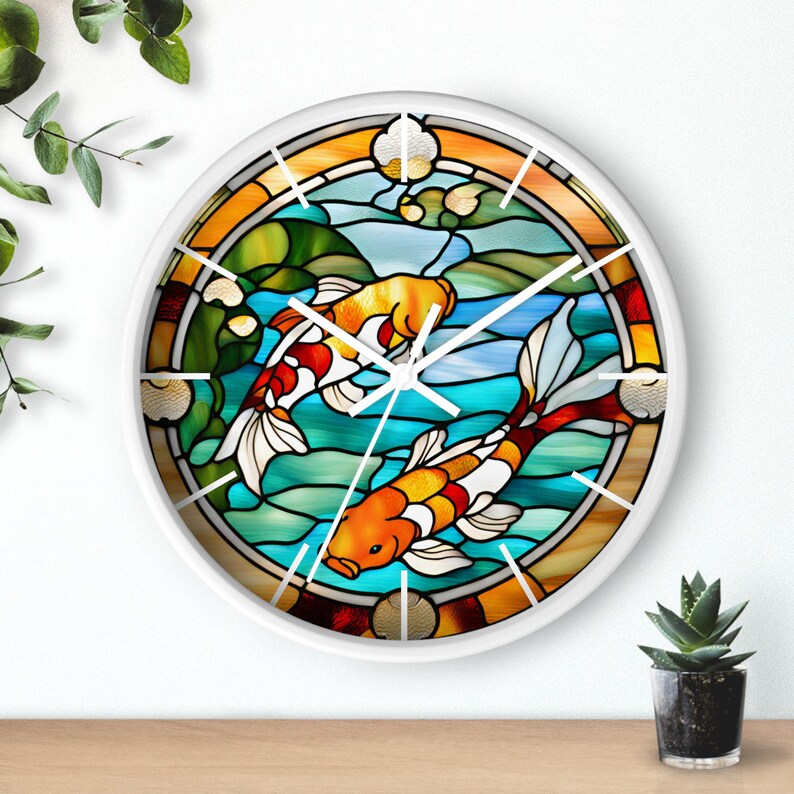 Koi Fish Wall Clock: Stained Glass Effect, Japanese Art Decor - Etsy