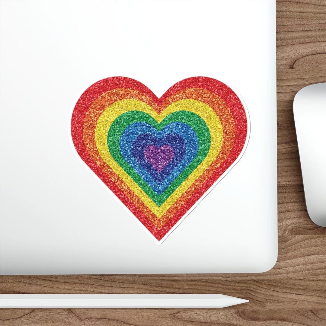 Rainbow Heart Sticker | Retro Faux Glitter Die-cut Decal - Etsy