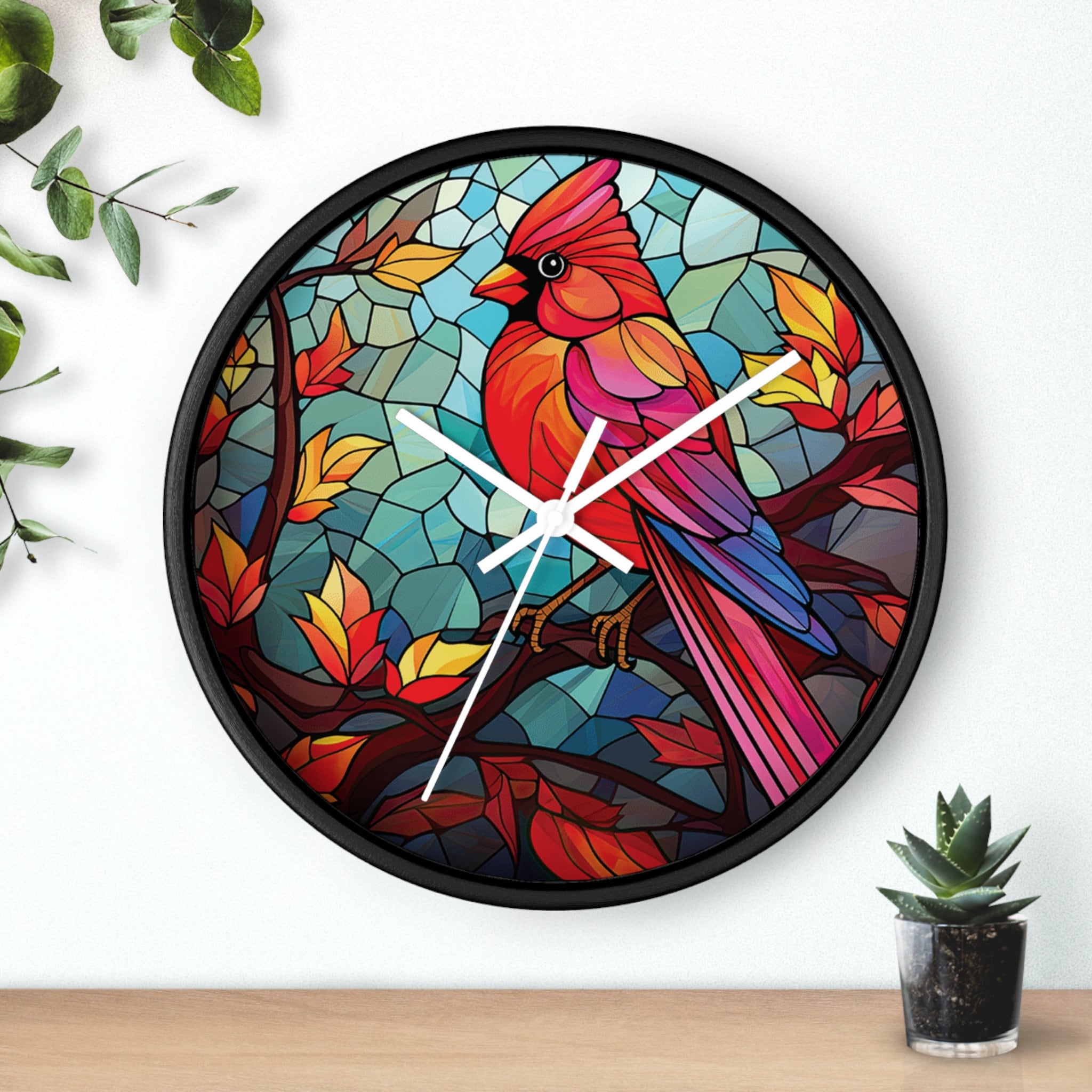 Bird Cardinal Faux Stained Glass Premium Silent Wall Clock - Etsy