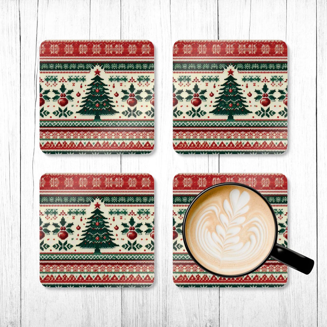 Christmas Coaster Set: Festive Holiday Drink Coasters, Rustic Decor - Etsy