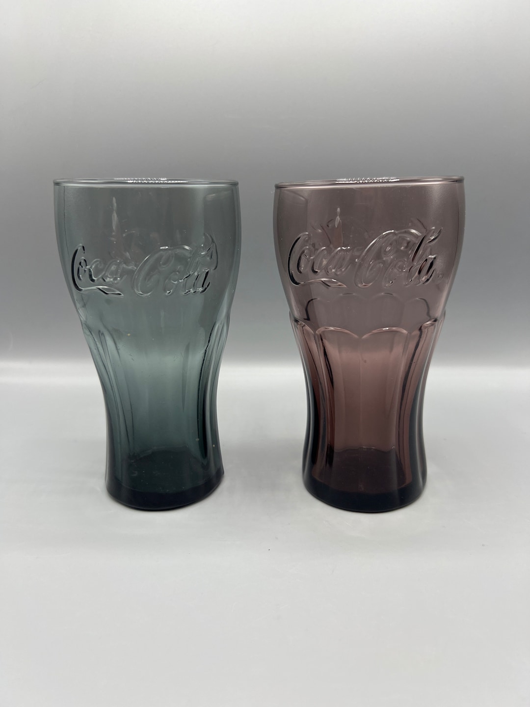 Vintage Coca Cola Glasses - 16 Ounce Coke Glasses - Smokey Grey and ...