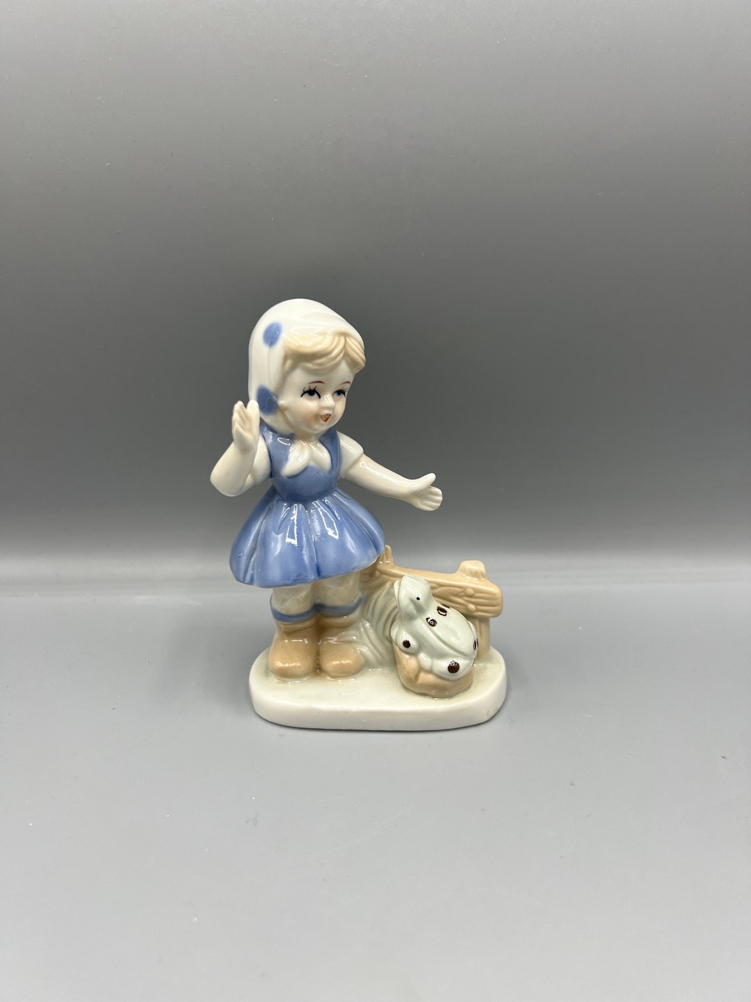 Vintage KPM Girl With Frog / Blue and White Porcelain Figure - Etsy