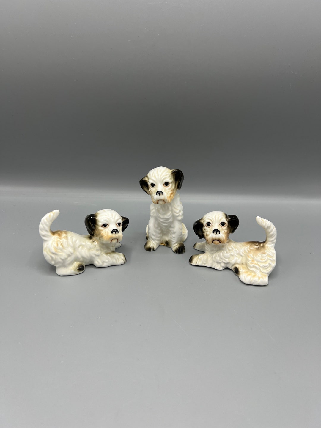 Vintage Enesco Cute Playful Terrier Glazed Figurines - Set of 3 Puppy ...