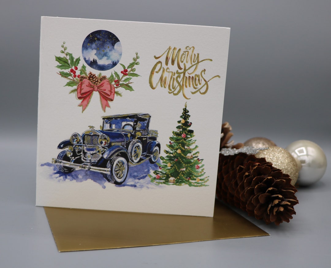 Christmas Card - "merry Christmas" - Unique and Handmade -classic Car ...