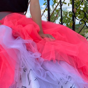 Neon Pink Tulle Skirt: White Layered Midi Tutu, Party Outfit, Verne ...