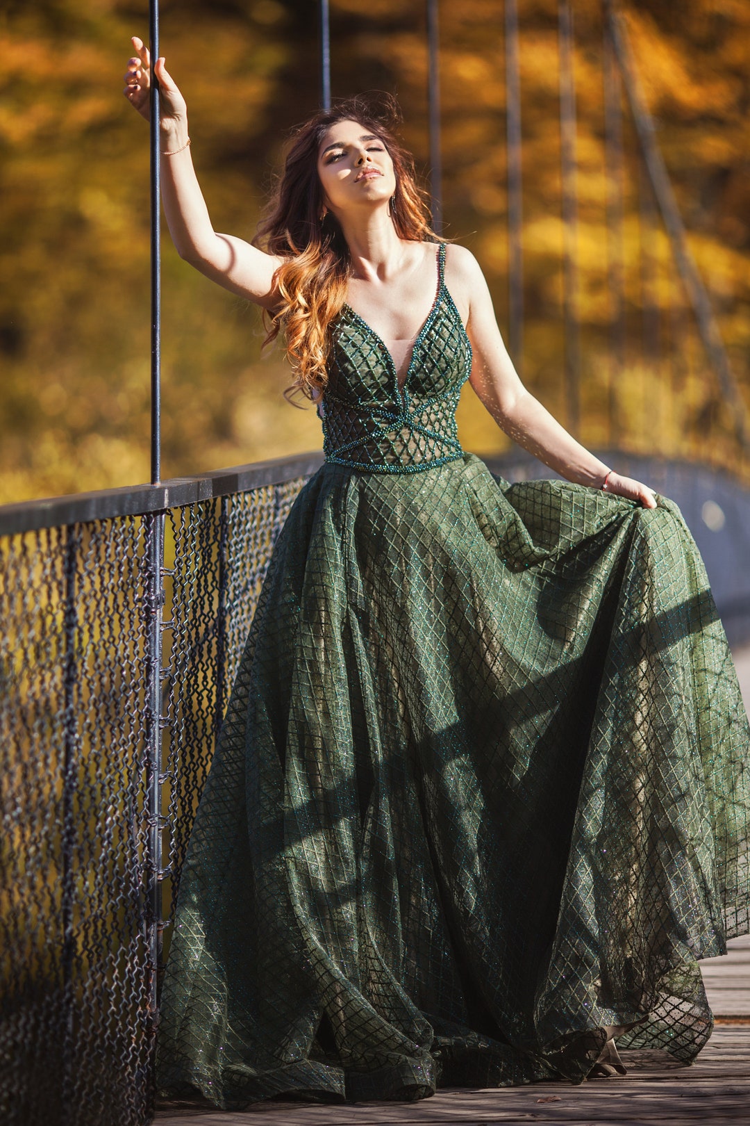 Long Green Pageant Gown / Formal Evening Limited Edition Prom Dress for ...