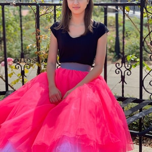 Neon Pink Tulle Skirt: White Layered Midi Tutu, Party Outfit, Verne ...