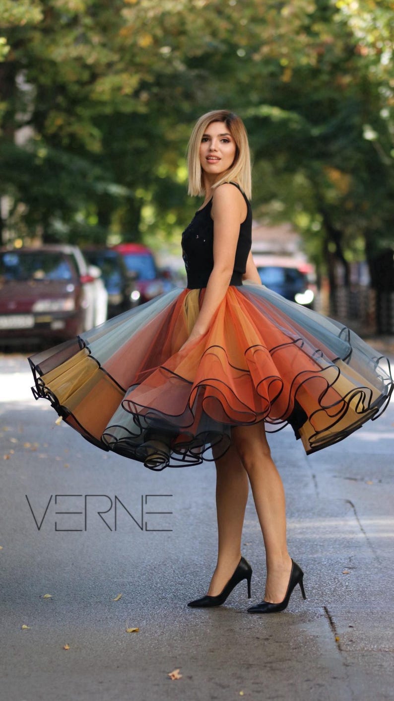 Tulle Skirt: Custom Designer Tutu, Orange, Gray, and Black / Verne - Etsy
