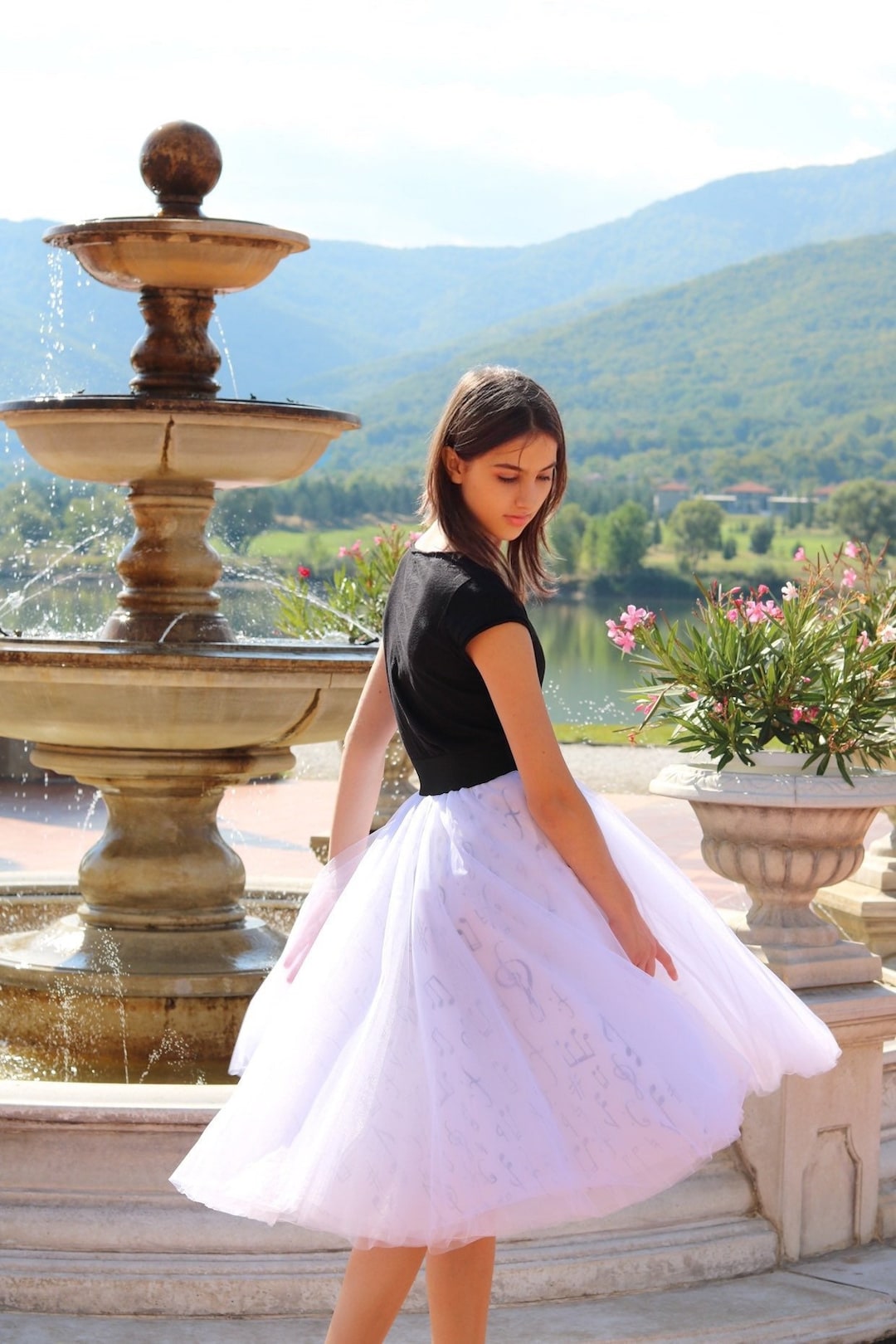 White Tulle Skirt: Music Pattern Fabric, Bridesmaid Tutu, Verne Design ...