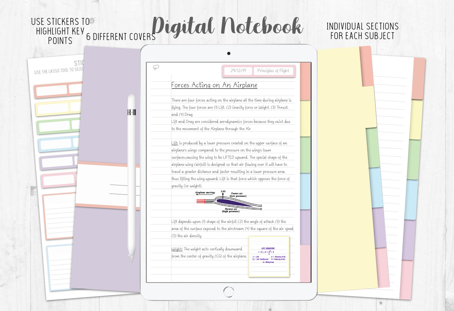 Digital Notebook Pastel, Goodnotes Notebook, 6 Sections, Goodnotes ...