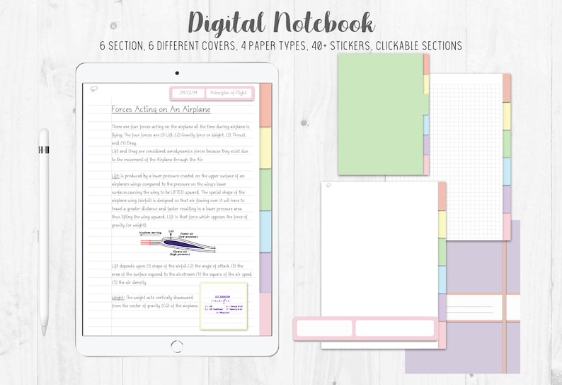 Digital Notebook Pastel, Goodnotes Notebook, 6 Sections, Goodnotes ...