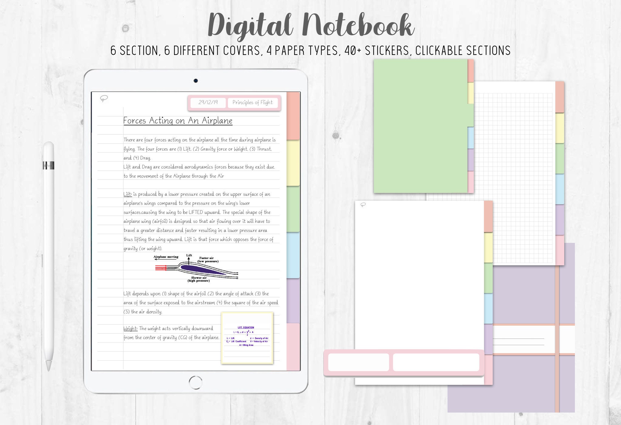 Digital Notebook Pastel, Goodnotes Notebook, 6 Sections, Goodnotes ...