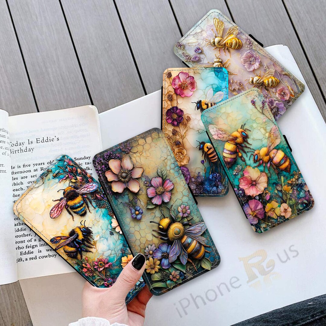 Bee Phone Wallet Case: 3D Floral Bumblebee Art, Cottagecore Gardener ...