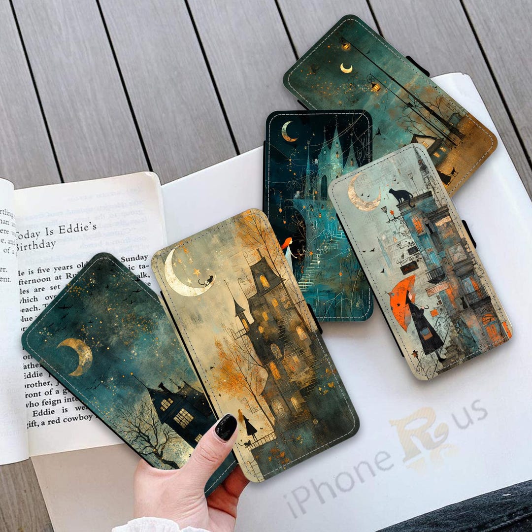 Mystical Moon Phone Wallet Case Gothic Castle iPhone Samsung Flip Cover ...