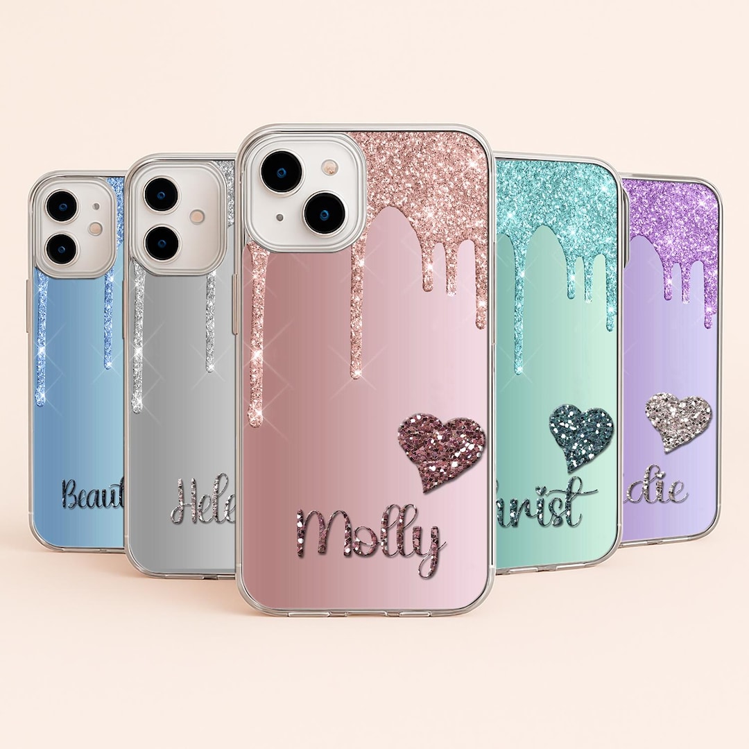 Personalized Glitter Drip Phone Case: Custom Name Heart Cover - Etsy