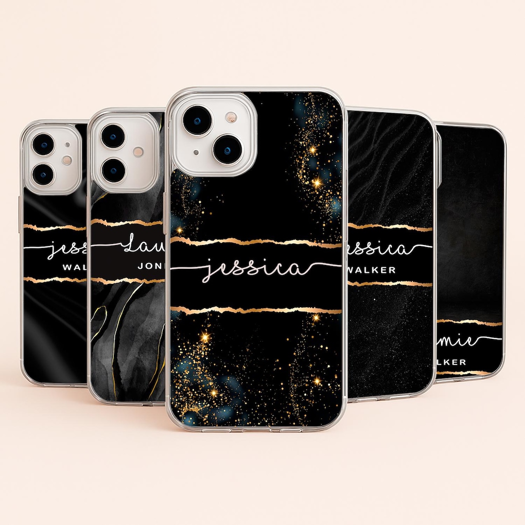 Personalized Black Gold Marble Phone Case: Custom Name iPhone & Samsung ...