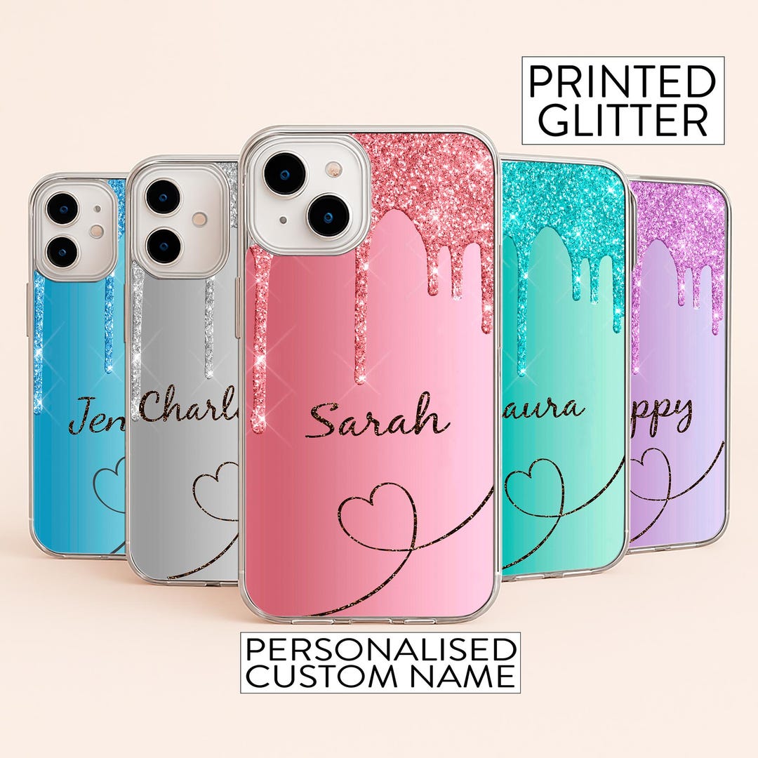 Personalized Glitter Drip Phone Case: Custom Name iPhone Samsung Cover ...
