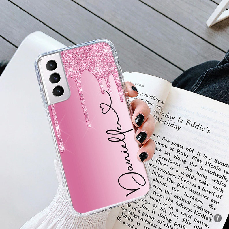 Personalized Glitter Heart Samsung Case: Rose Gold Drip, Custom Name - Etsy