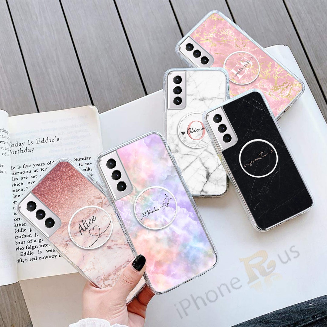 PERSONALISED Phone Case and TEXT Holder Name Initials Clear Gel Grip ...