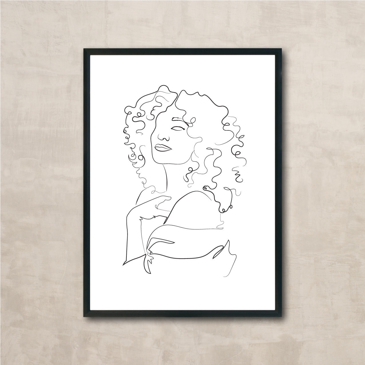 Curly Hair Female Line Art Print - Etsy