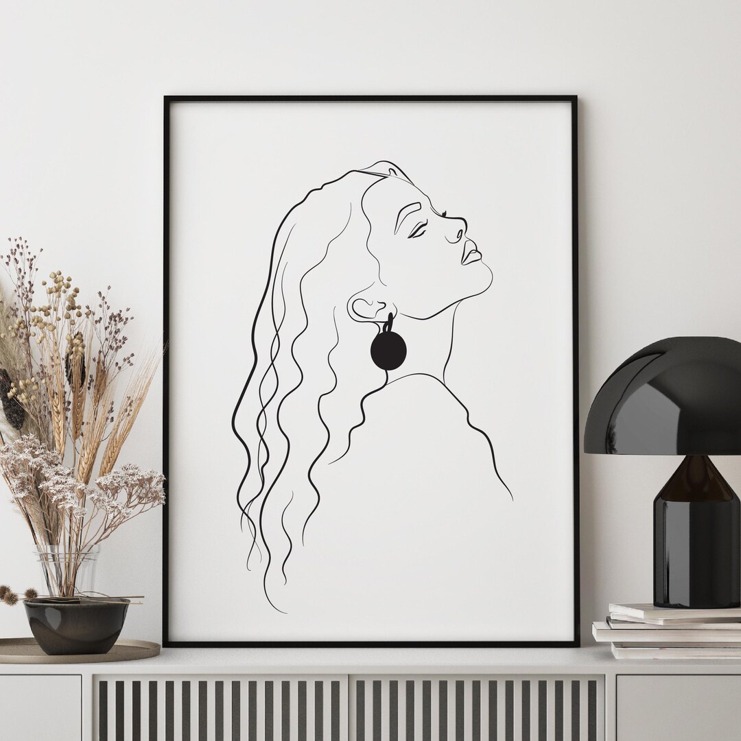 Curly Hair Line Art: Empowered Woman Minimalist Portrait (digital ...